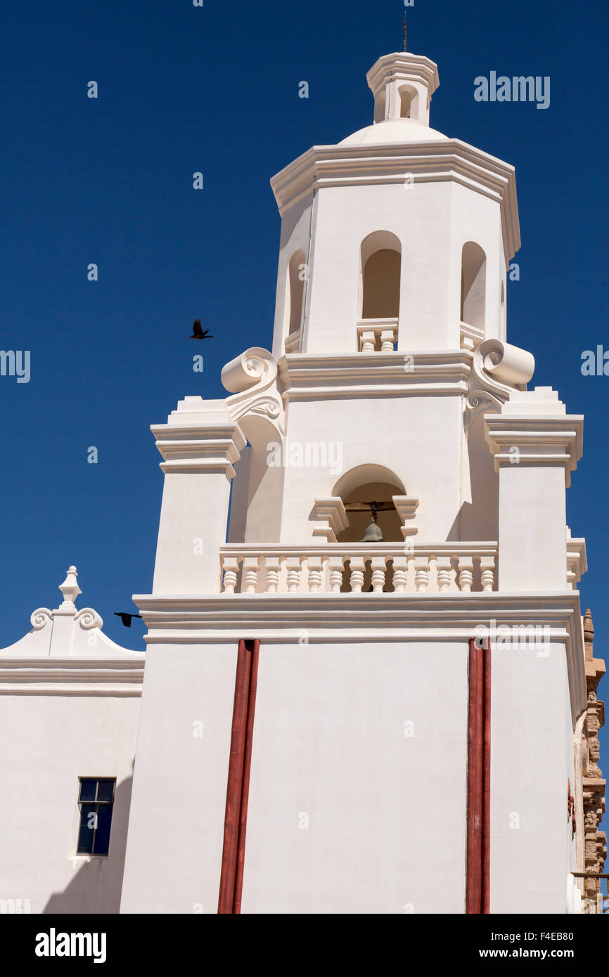USA, Arizona, O'odham San Xavier Indian Reservation. West tower of San ...