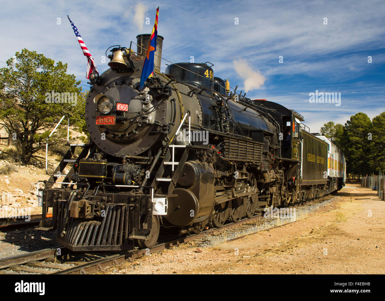USA, Arizona, Grand Canyon NP. Grand Canyon Railway steam engine 4960 ...