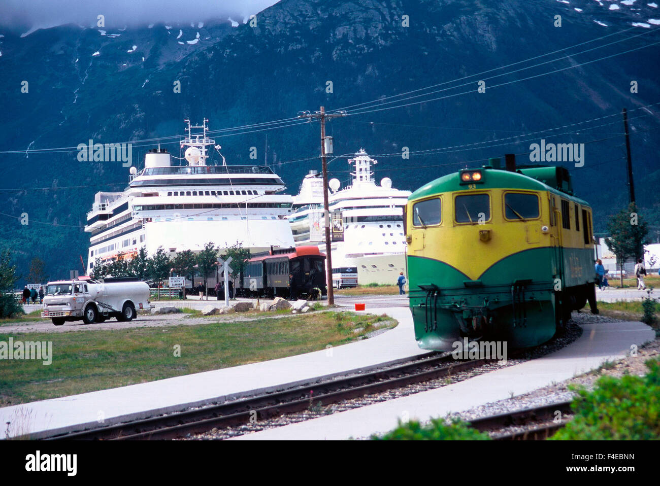 USA, Alaska, Skagway Harbor on the Lynn Canal with cruise ships and ...