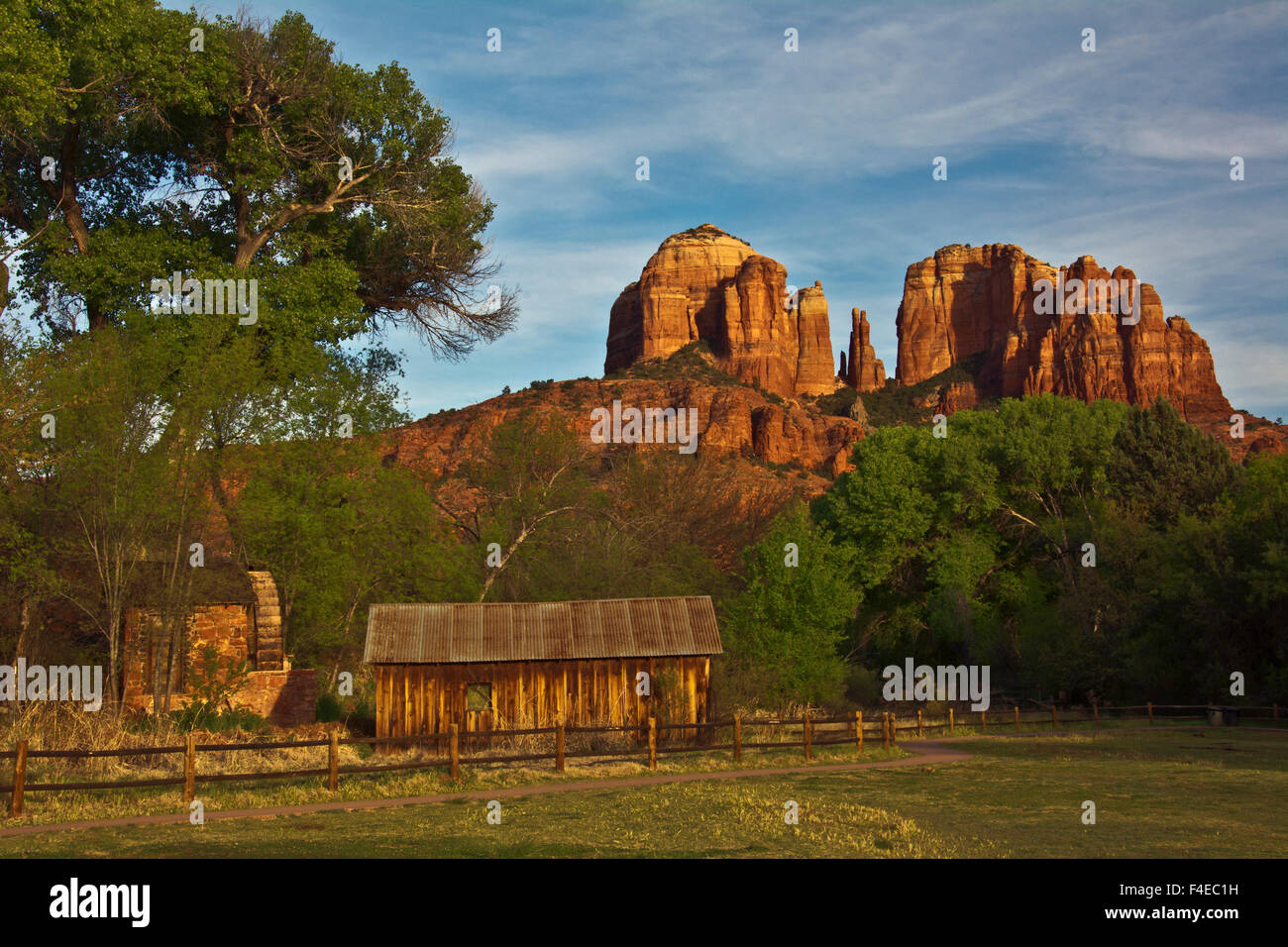 Cathedral Rock, Sunset and old mill, Sedona, Arizona, USA Stock Photo ...
