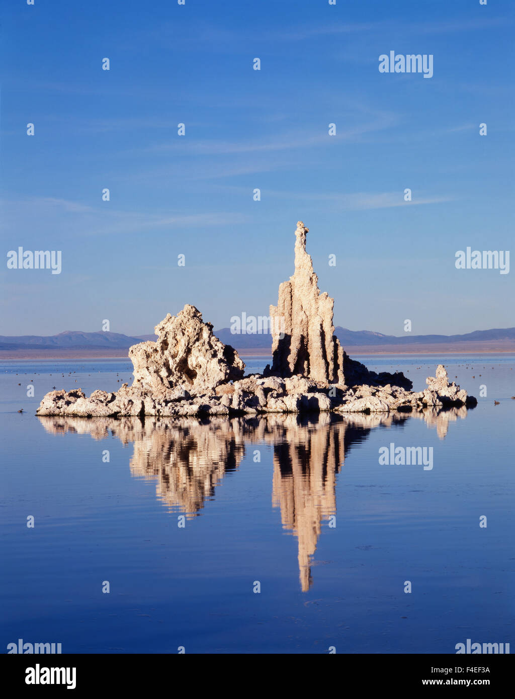 California, Sierra Nevada Mountains, Tufa formations reflecting in Mono ...