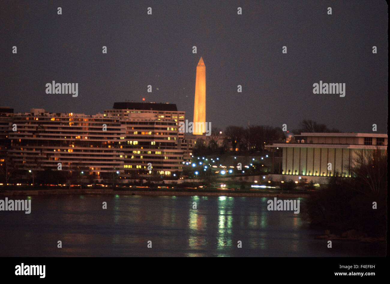 The Watergate complex, the Washington Monument, and the Kennedy Center ...