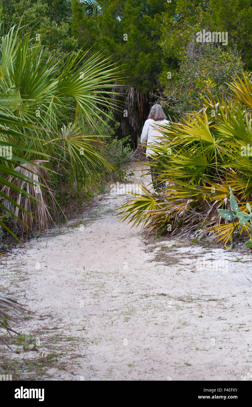 USA, Florida. Woman Hiker on Cedar Key Railroad Trestle Nature Trail ...