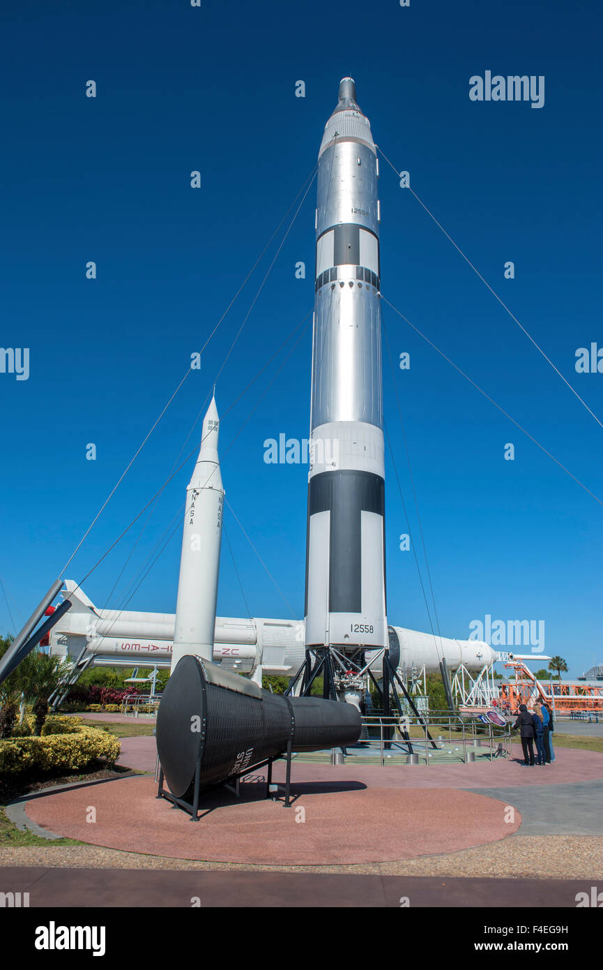 USA, Florida, Titusville, Kennedy Space Center rocket garden, NASA ...