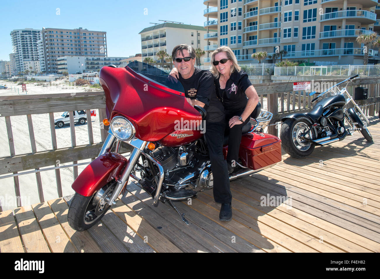 USA, Florida, Daytona Beach, Bike Week, couple on Harley (MR Stock ...