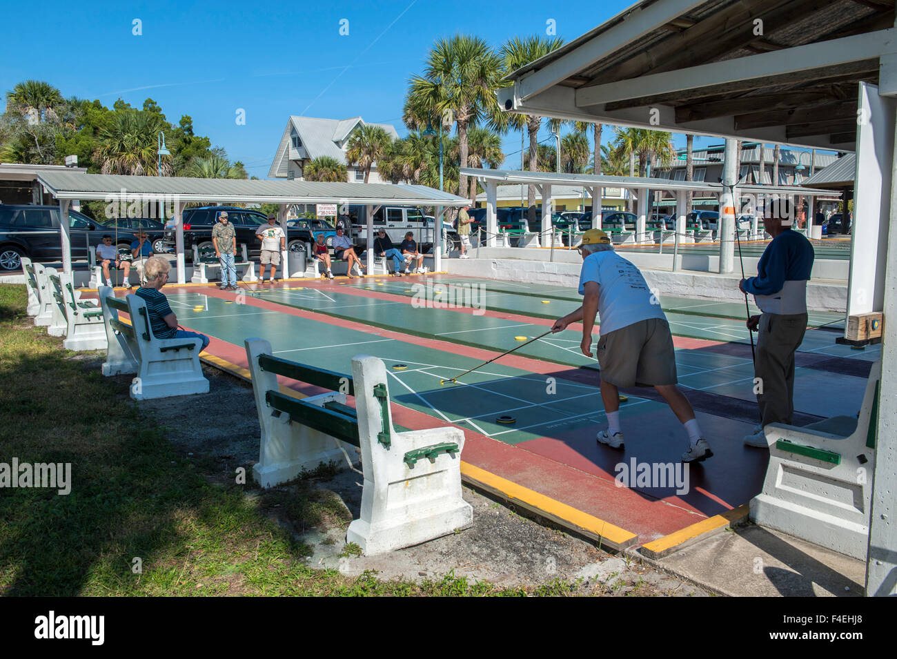 USA, Florida, New Smyrna Beach, people playing shuffleboard Stock Photo ...