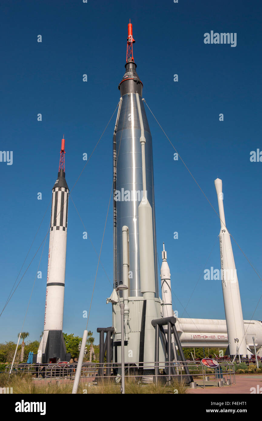 USA, Florida, Titusville, Kennedy Space Center rocket garden, NASA ...