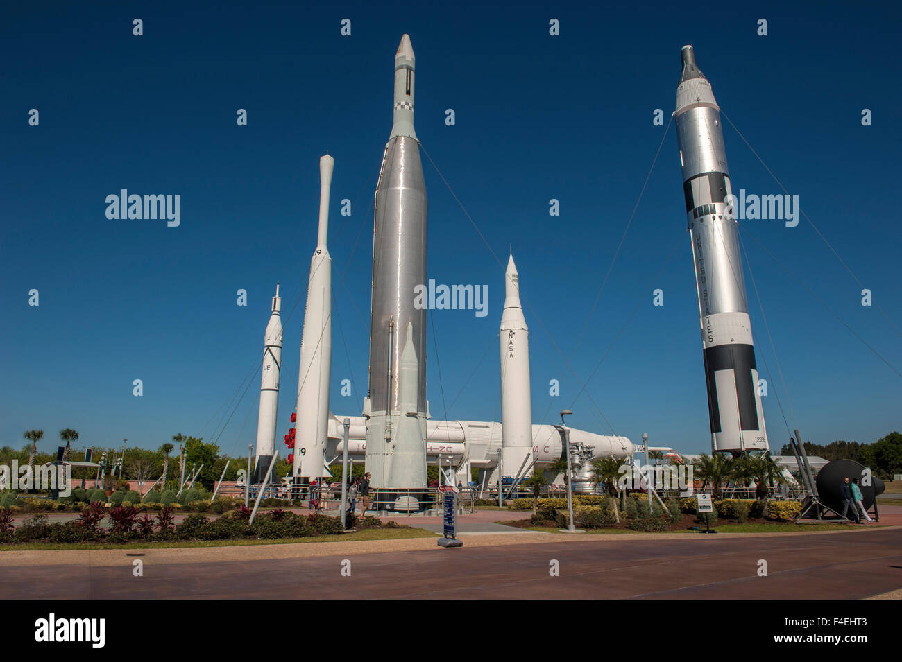 USA, Florida, Titusville, Kennedy Space Center rocket garden, NASA ...