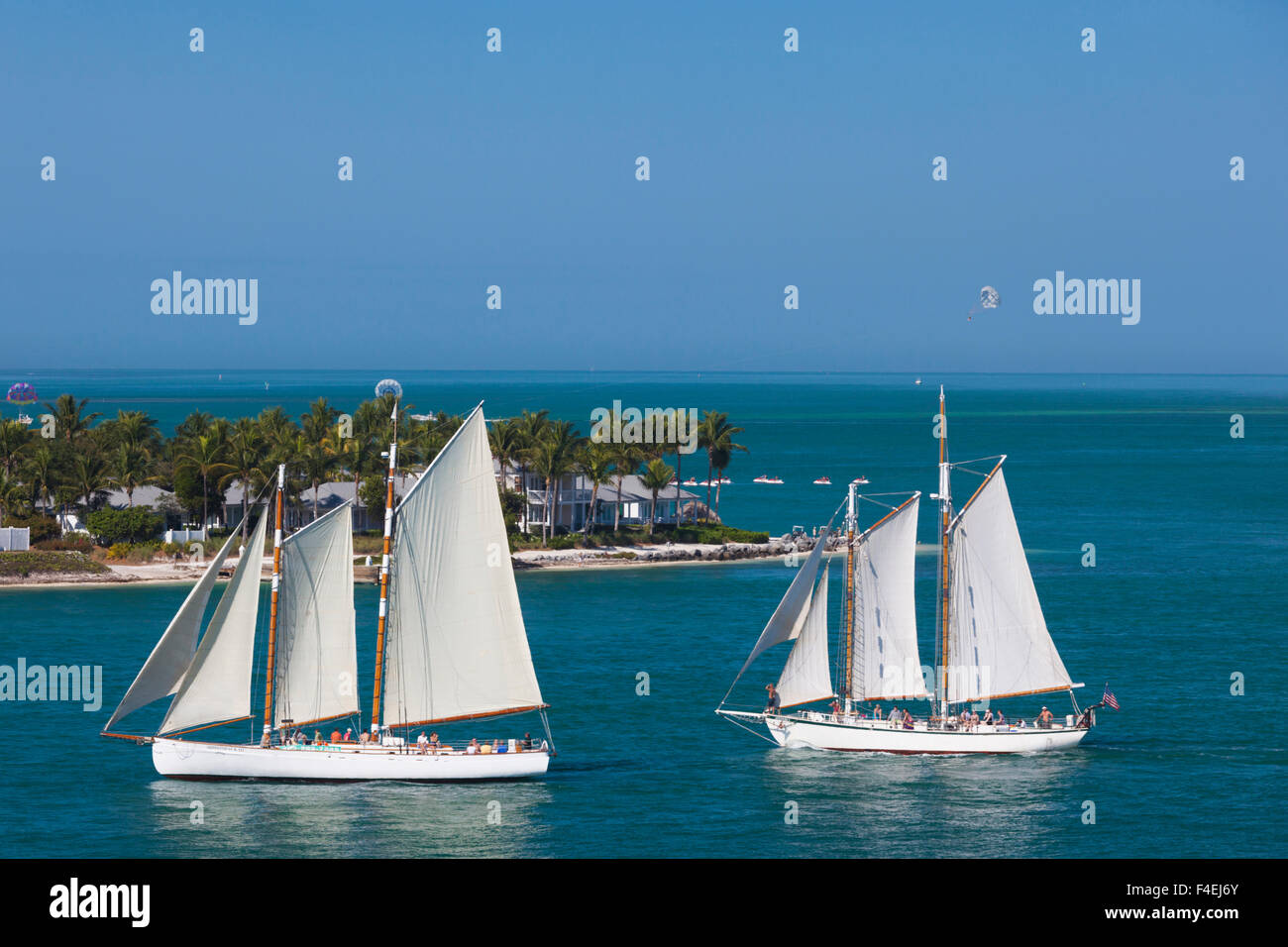 USA, Florida, Florida Keys, Key West, elevated view of sailing ships ...