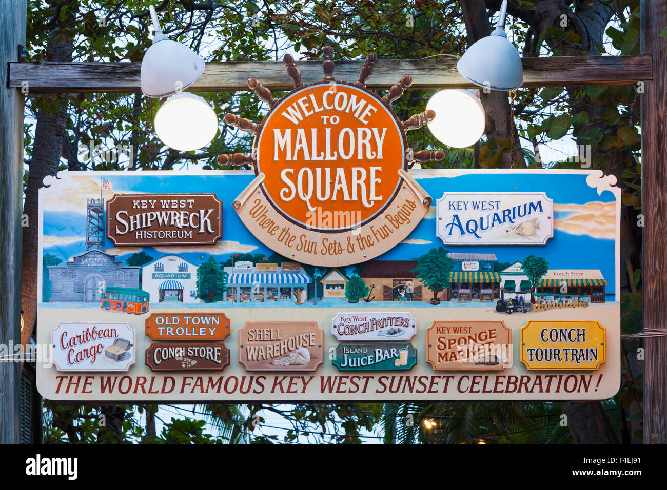 USA, Florida, Florida Keys, Key West, Mallory Square sign Stock Photo ...
