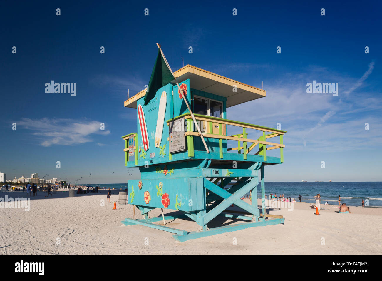 USA, Florida, Miami Beach, South Beach, colorful lifeguard tower Stock ...