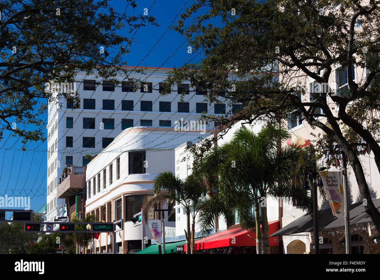 USA, Florida, West Palm Beach, Clematis Street, downtown Stock Photo ...