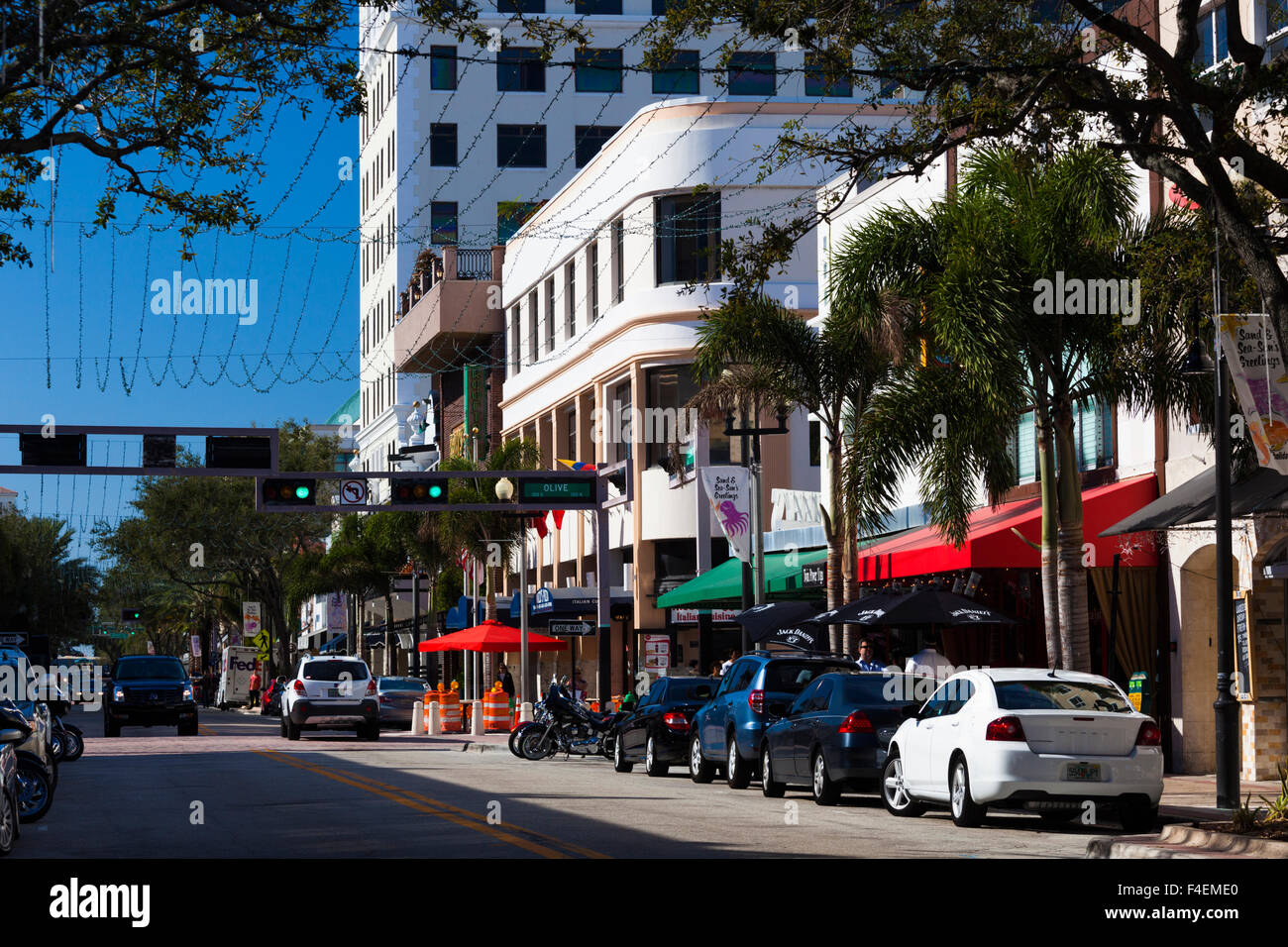 USA, Florida, West Palm Beach, Clematis Street, downtown Stock Photo ...