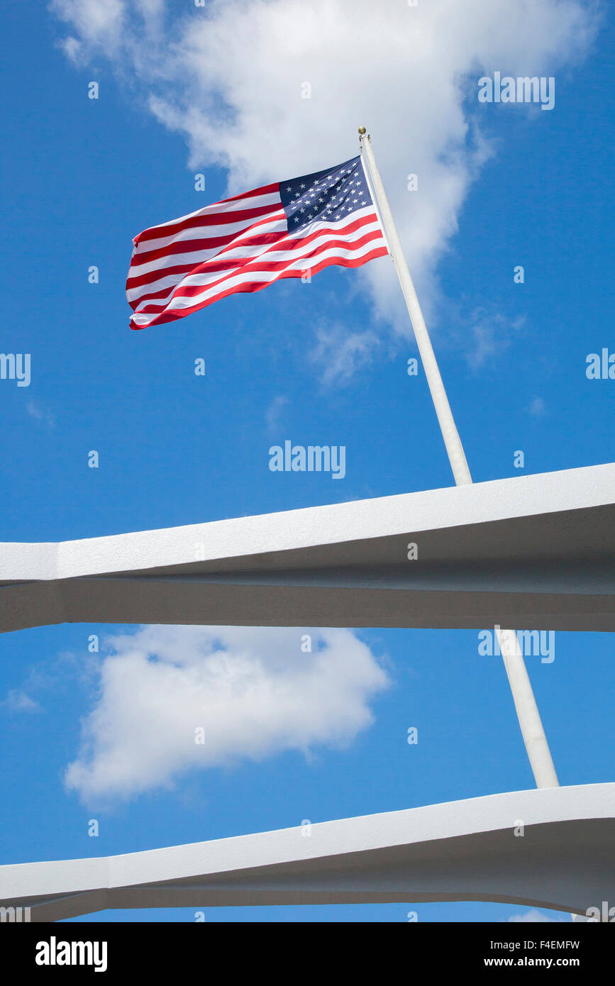 US Flag over the USS Arizona memorial at Pearl Harbor, Hawaii Stock ...