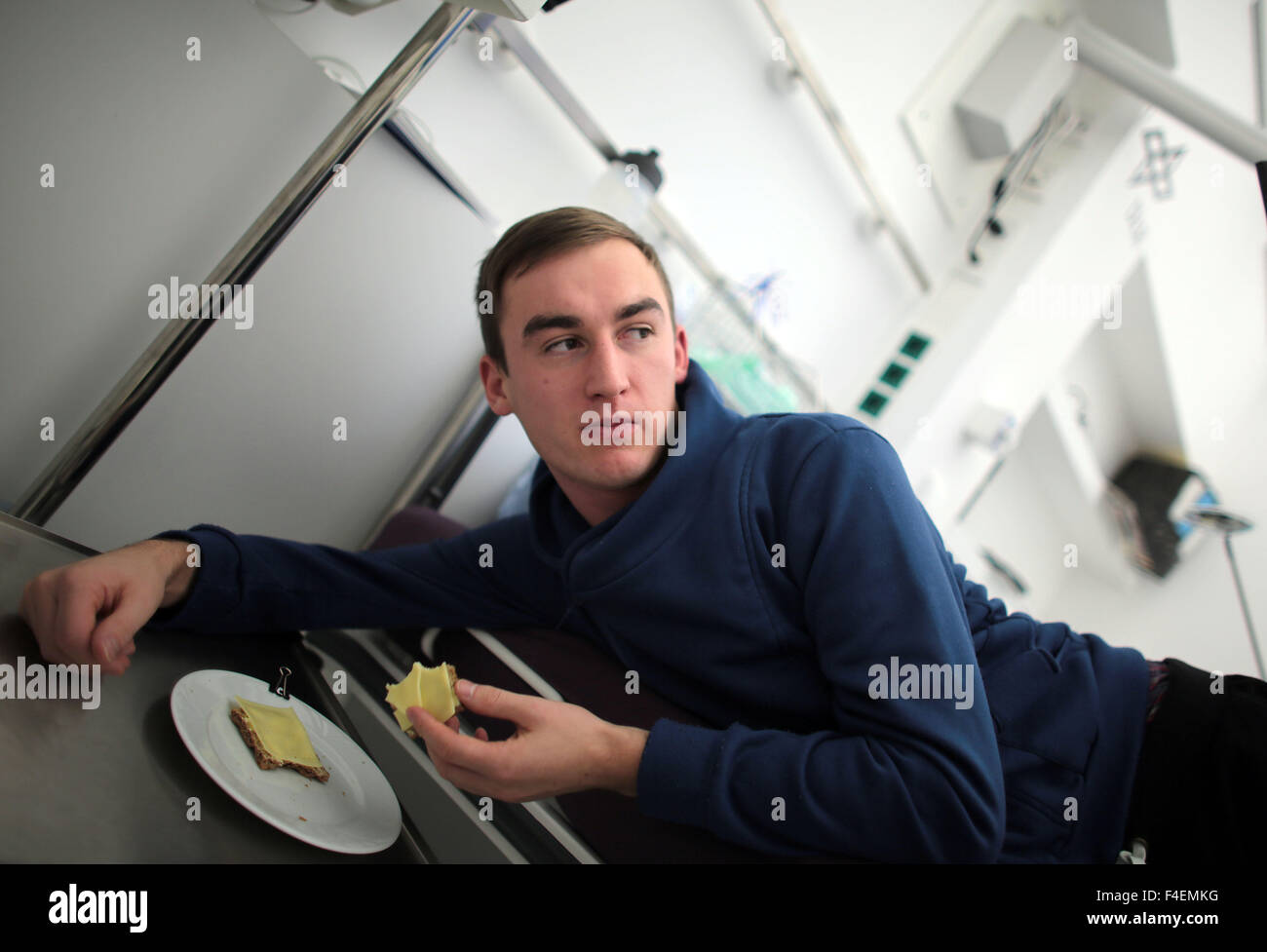 Lucas Braunschmidt, a test person of the long-term bed rest study of ...
