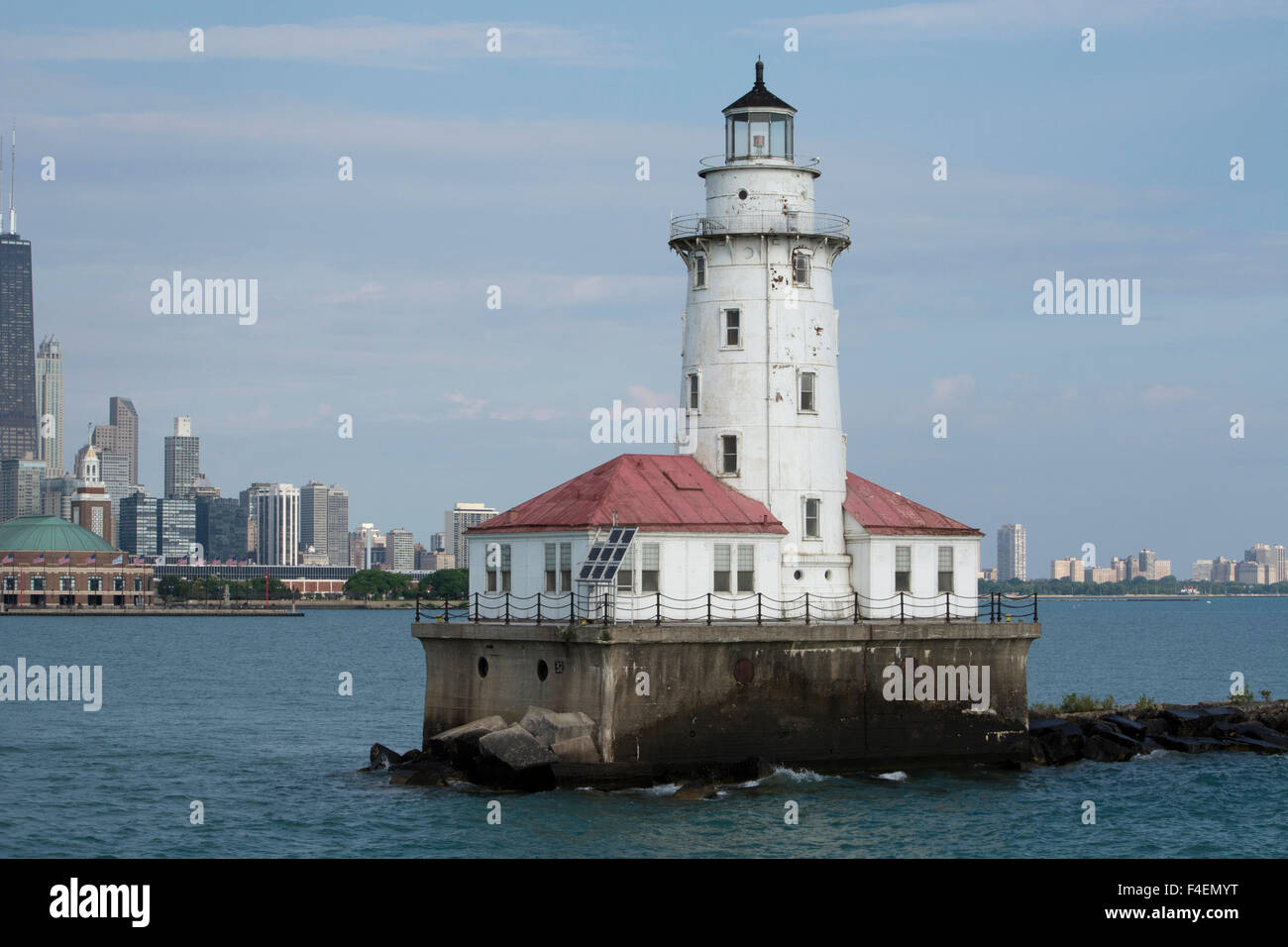 Illinois, Chicago, Lake Michigan. Historic Chicago Harbor Light with ...