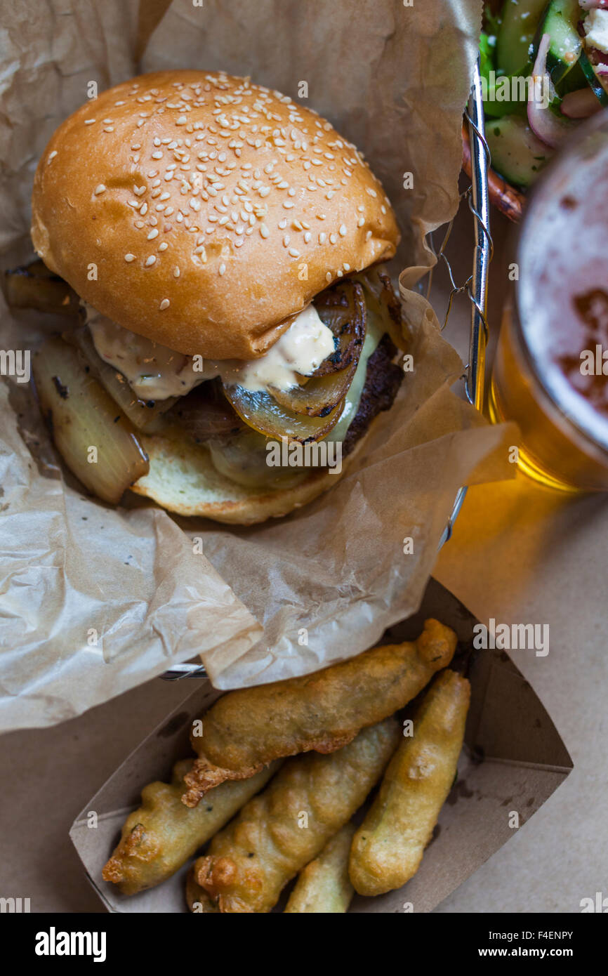 Georgia, Atlanta-Decatur, Farm Burger Cafe, cheeseburger, fried okra ...
