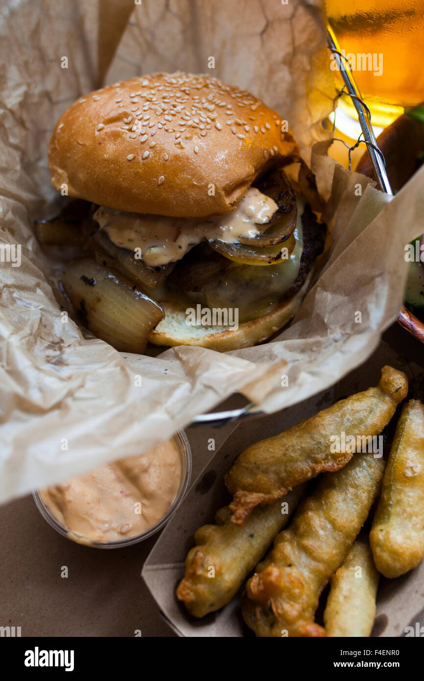 Georgia, Atlanta-Decatur, Farm Burger Cafe, cheeseburger, fried okra ...