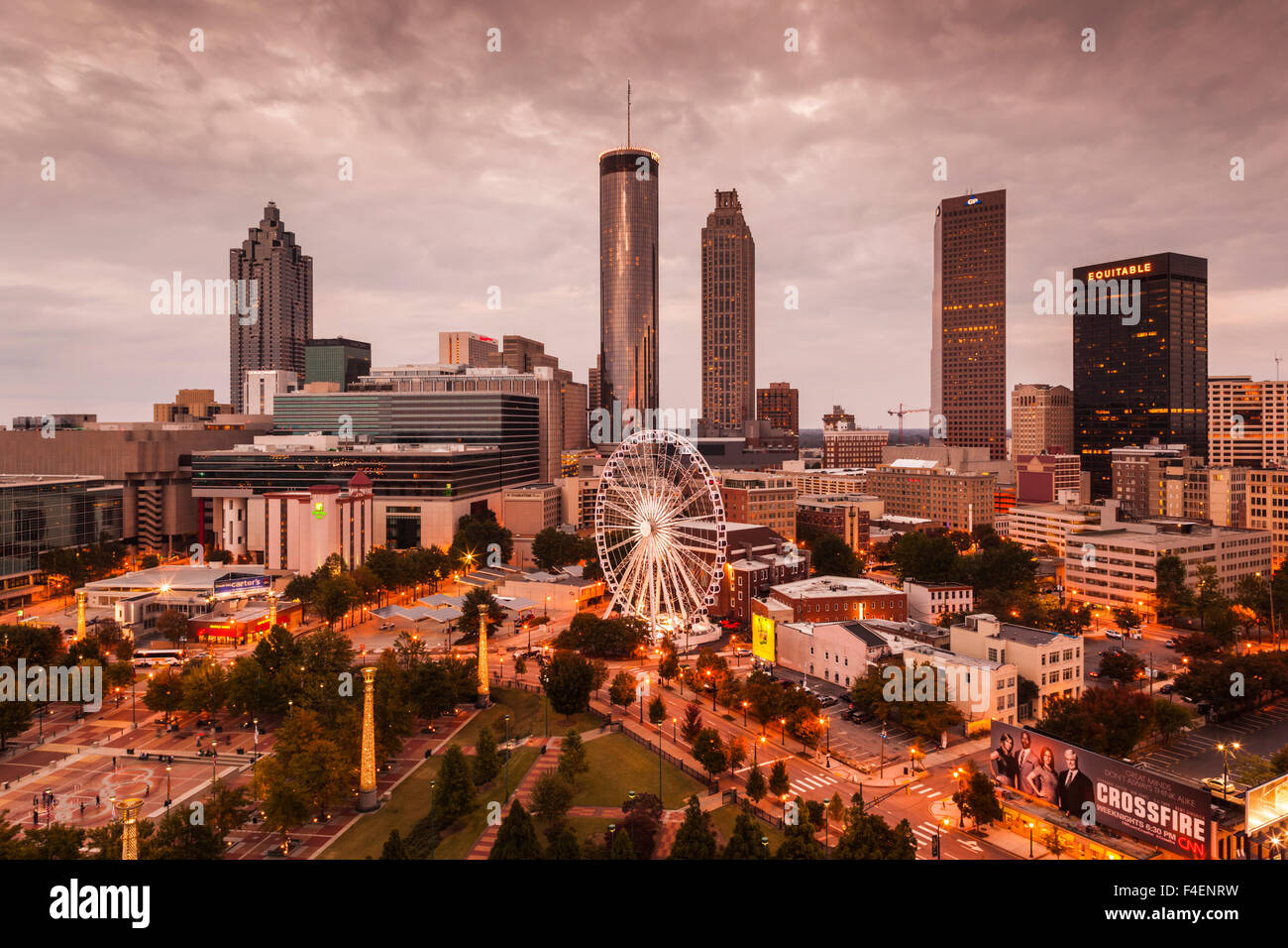 Georgia, Atlanta, Centennial Olympic Park, elevated city view with ...