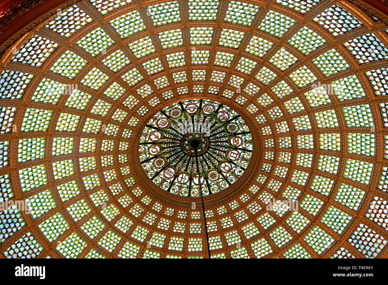 Tiffany glass dome with the twelve signs of the zodiac near the center ...