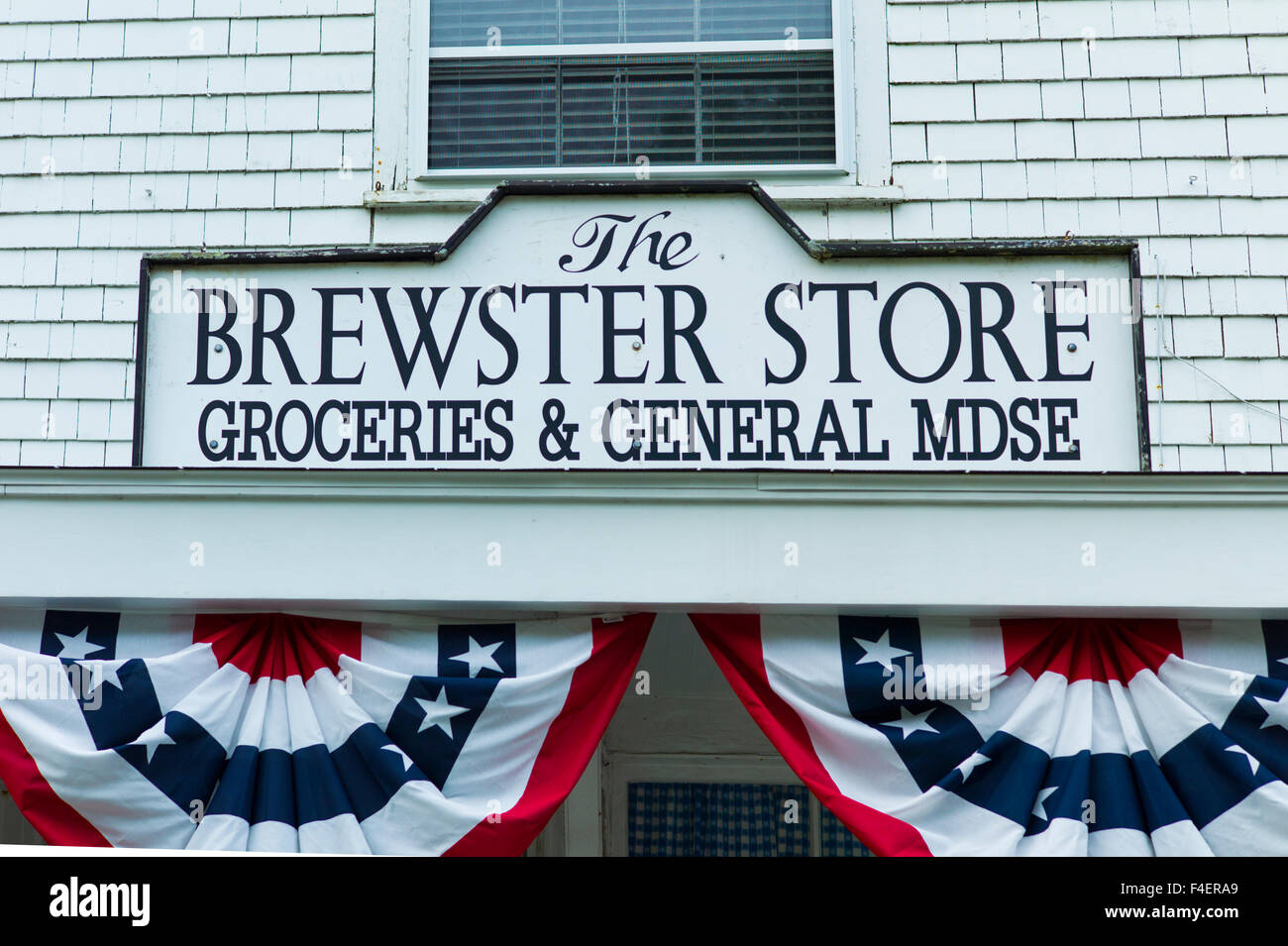 Massachusetts, Cape Cod, Brewster, sign for the Brewster Store Stock ...