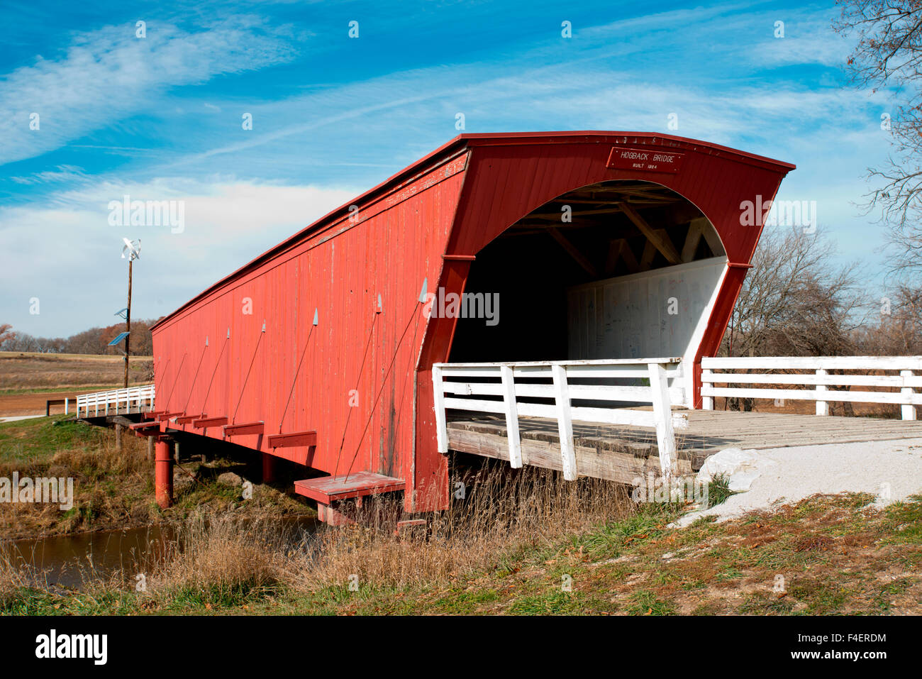 USA, Iowa, Winterset. Hogback Covered Bridge built in 1884 by Benton ...