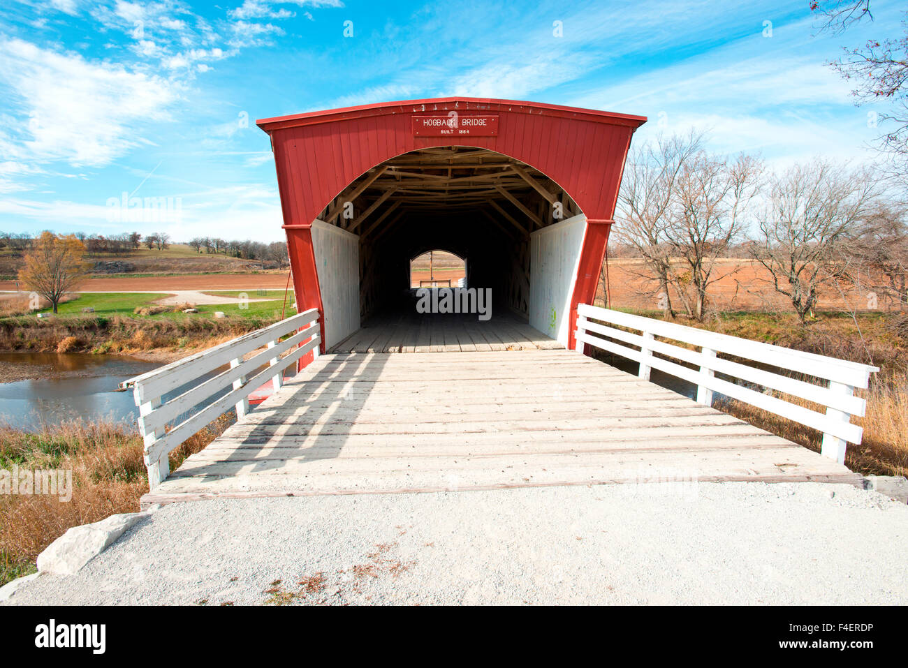 USA, Iowa, Winterset. Hogback Covered Bridge built in 1884 by Benton ...
