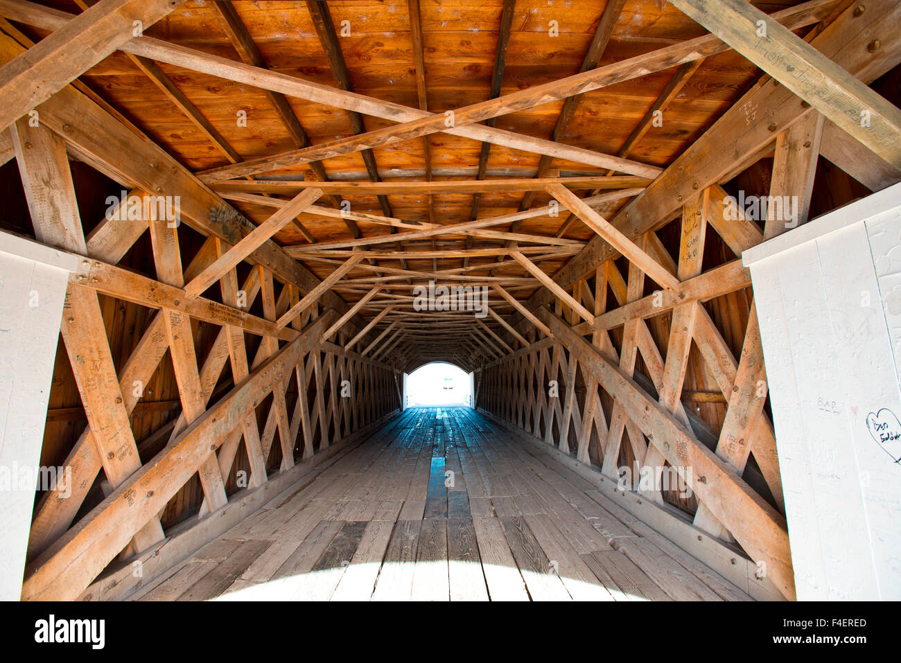 USA, Iowa, Winterset. Roseman Covered Bridge over Middle River built in ...