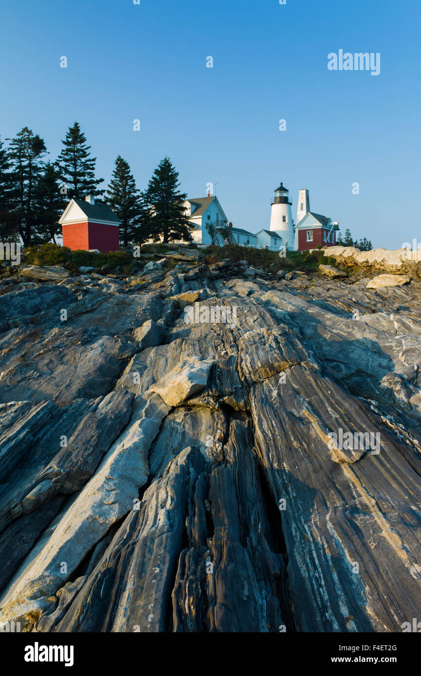 Maine, Pemaquid Point, Pemaquid Point Lighthouse and rocky shoreline ...