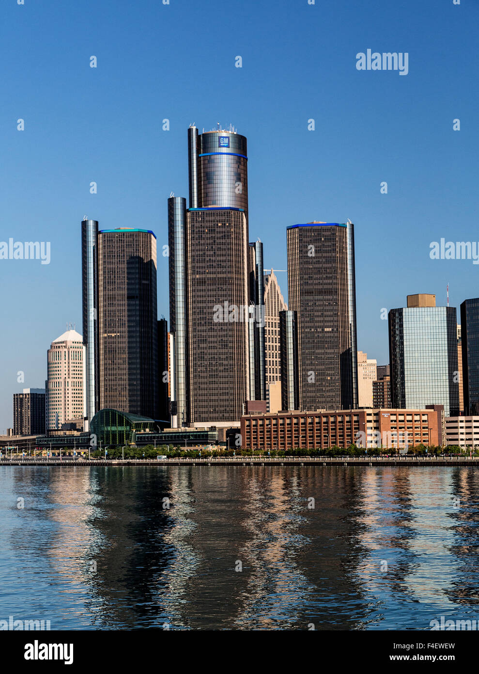 A view of Detroit and the GM building on the Detroit River Stock Photo ...