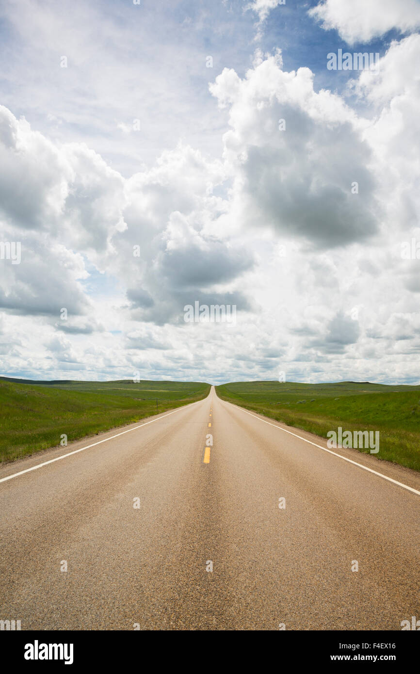 USA, Montana, Garfield County, Highway 200 with storm clouds Stock ...