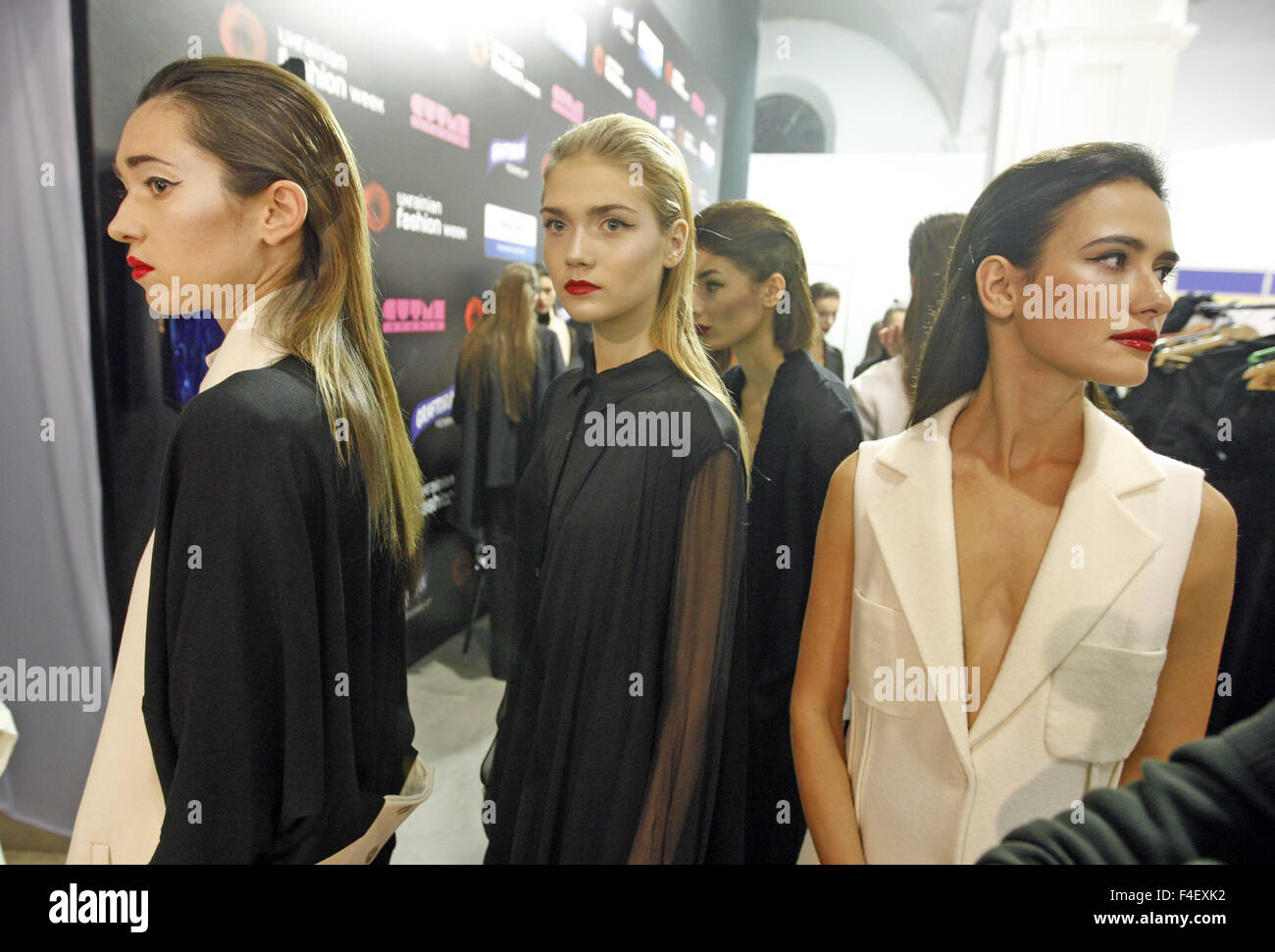 Kiev, Ukraine. 16th Oct, 2015. Models wait backstage during the ...