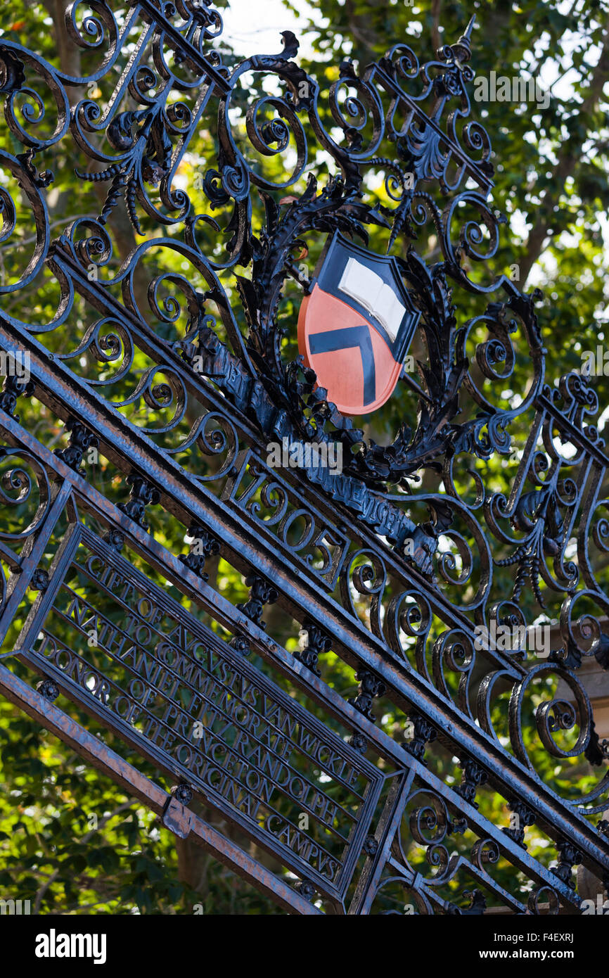 USA, New Jersey, Princeton, Princeton University, campus gate detail ...