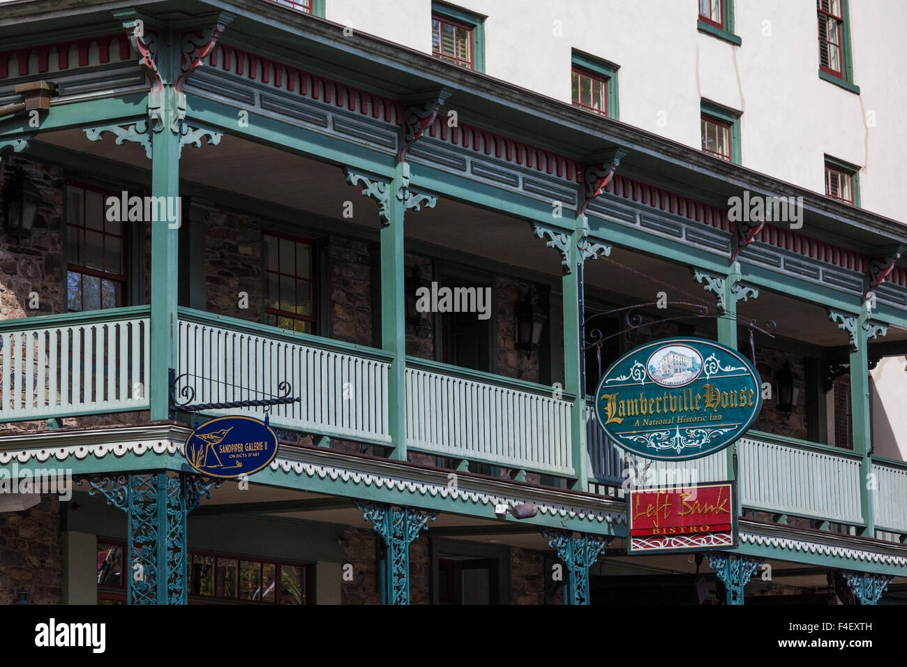 USA, New Jersey, Lambertville, street view with Lambertville House ...
