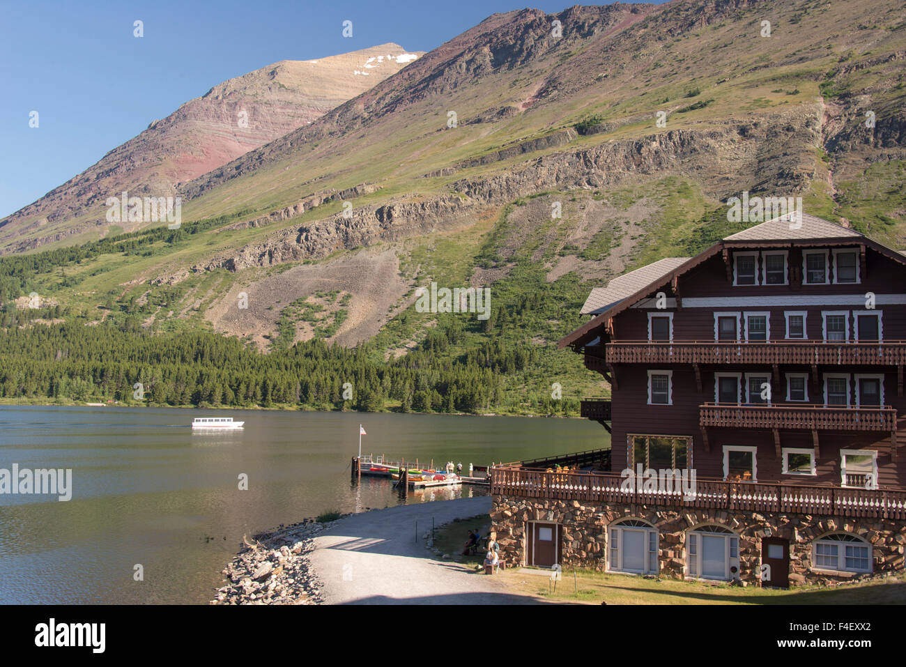 USA, Montana, Glacier National Park. Tour boat gives narrated transport ...