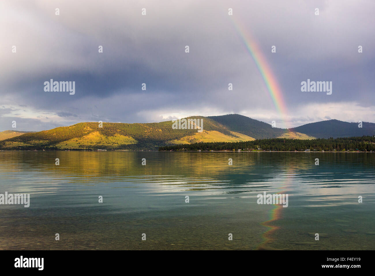 Rainbow over Flathead Lake in Elmo, Montana, USA Stock Photo - Alamy