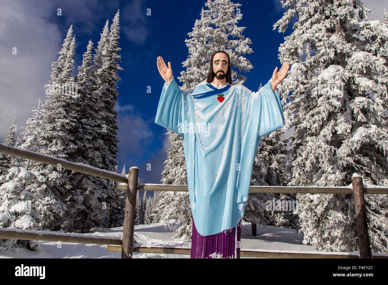 Statue of Jesus on the ski slopes of Whitefish Mountain Resort, Montana ...
