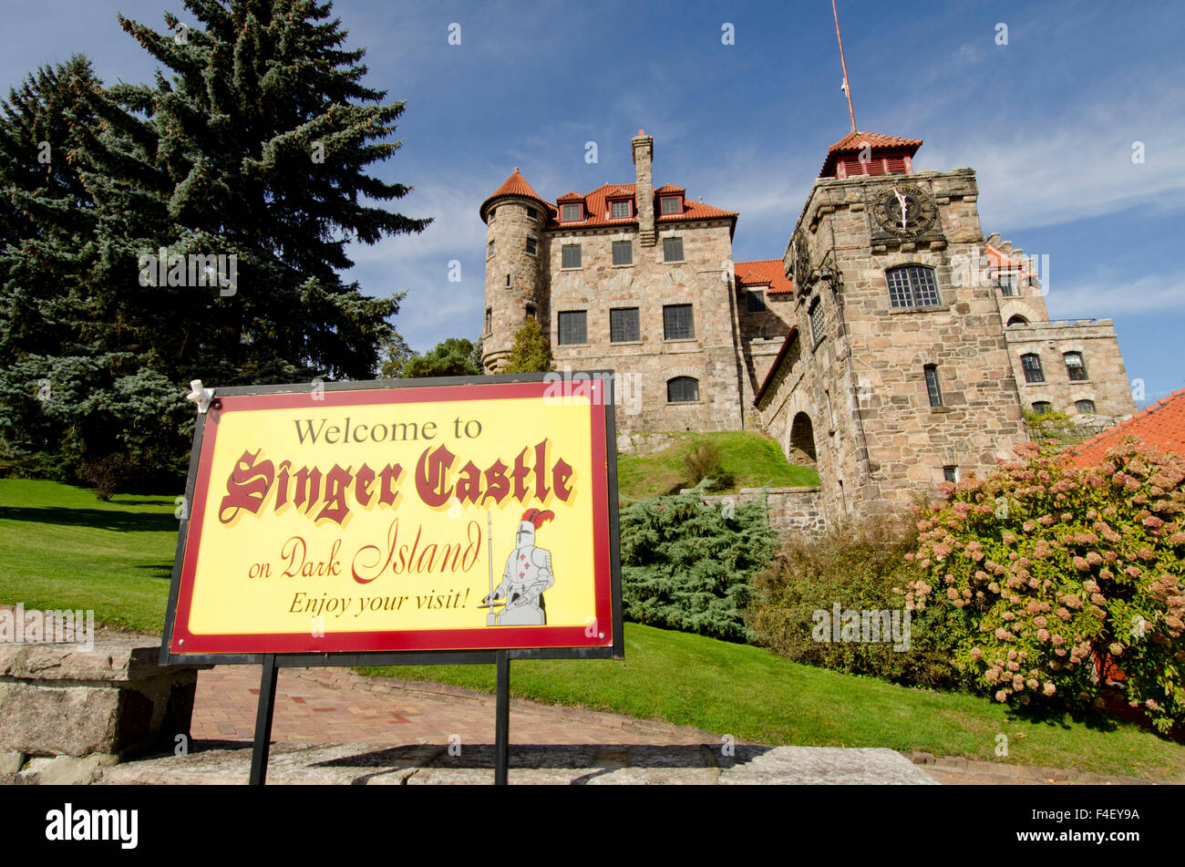 New York, St. Lawrence Seaway, Thousand Islands. Singer Castle on Dark ...