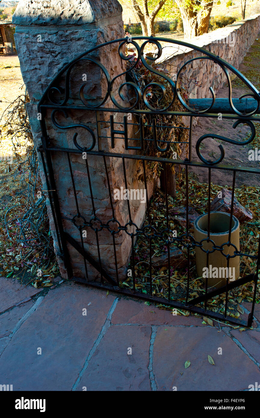USA, New Mexico, Ganado, Hubbell Trading Post, Hubbell Home iron Gate ...