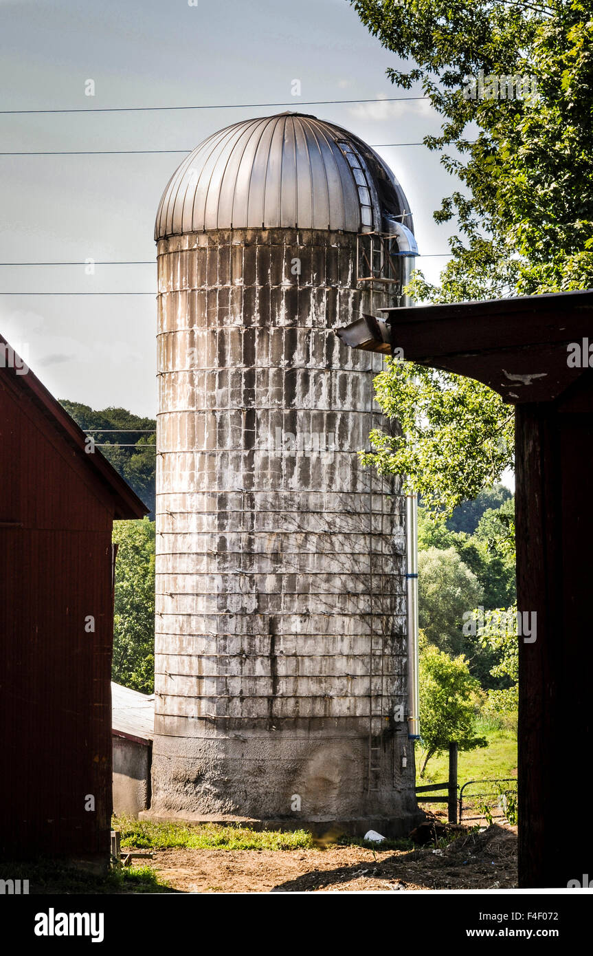 USA, New Jersey, Califon, Sutton Dairy Farm silo on Farmersville Road ...