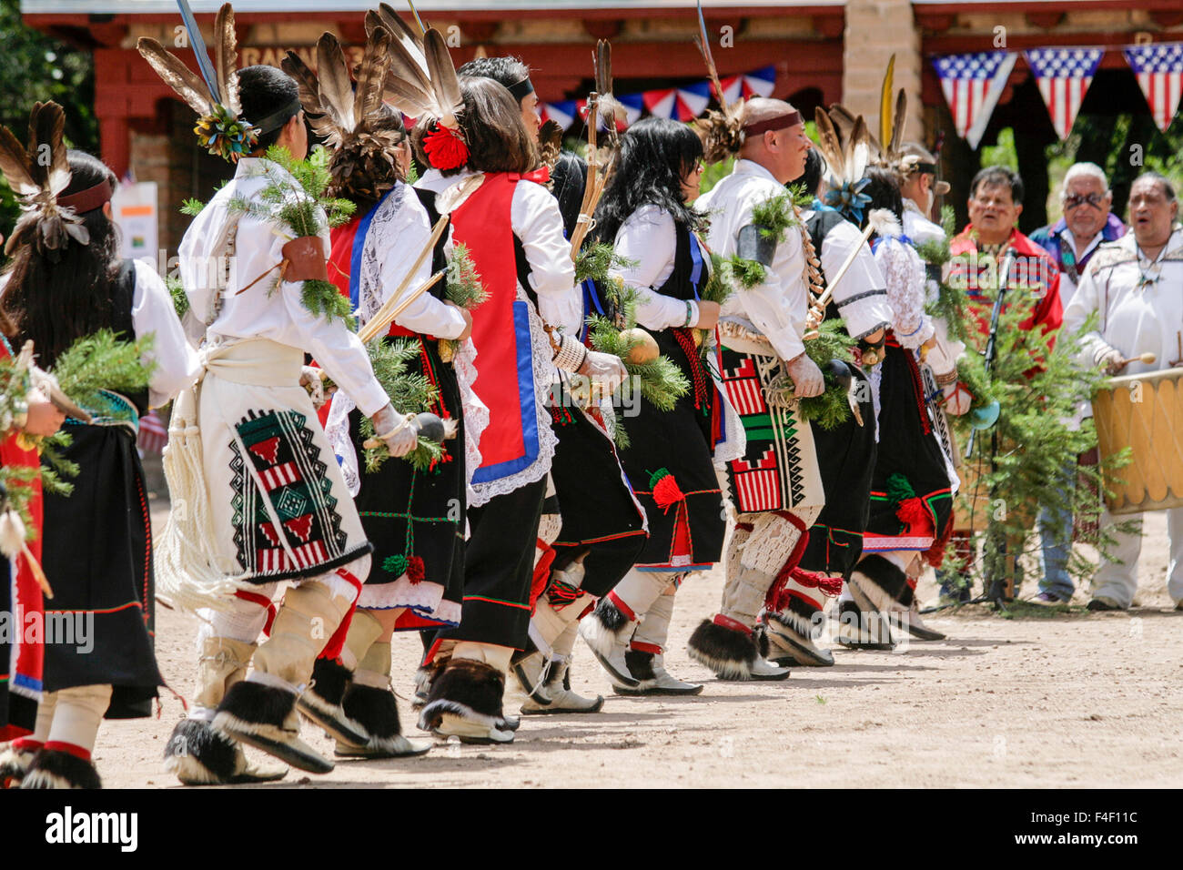 Nambe Pueblo, New Mexico, USA. Nambe corn dancers perform for 4th of ...