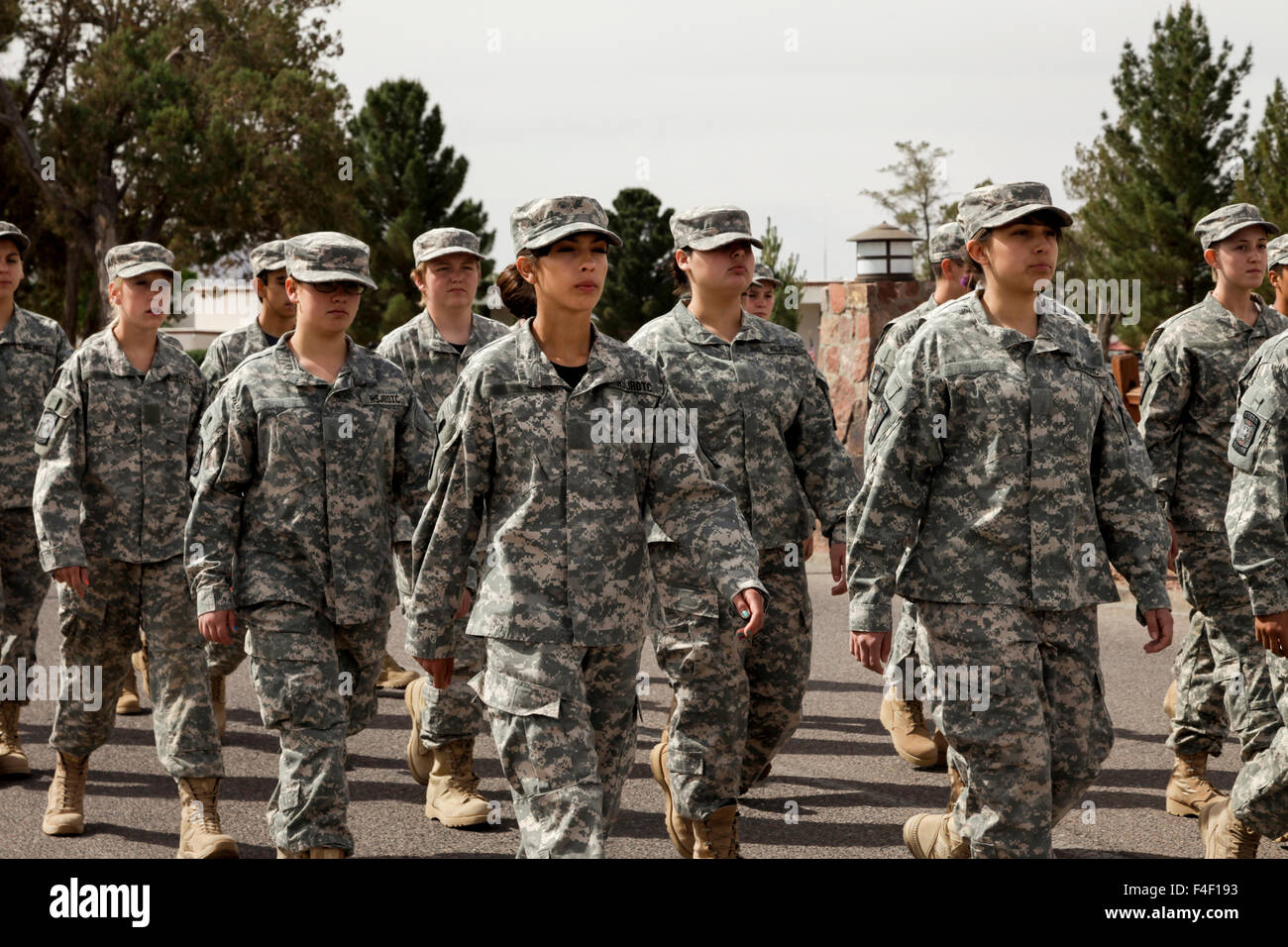 Junior ROTC High School Military Academy marching in the parade Stock ...