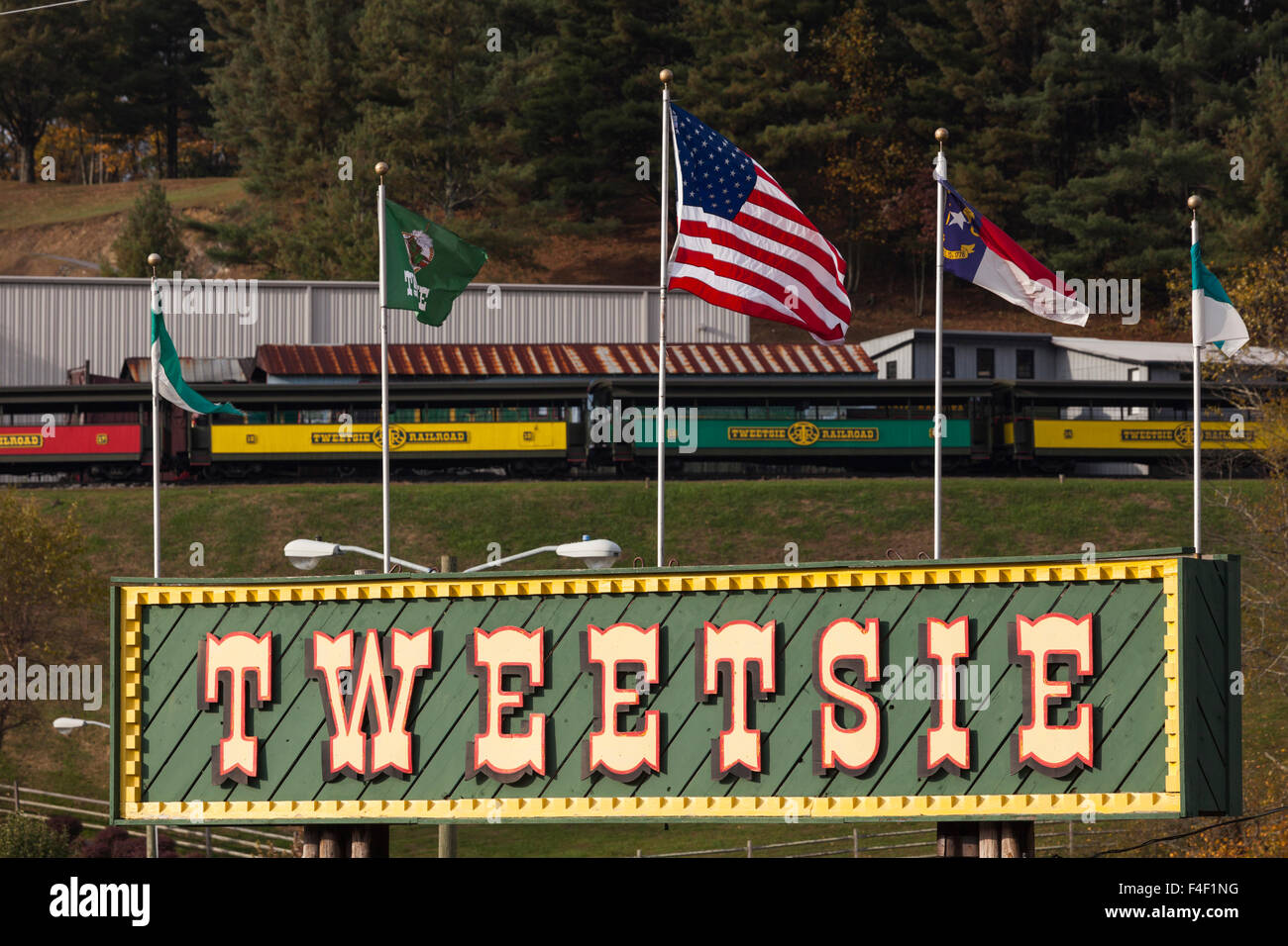 North Carolina, Blowing Rock, sign for the Tweetsie Railroad, autumn ...