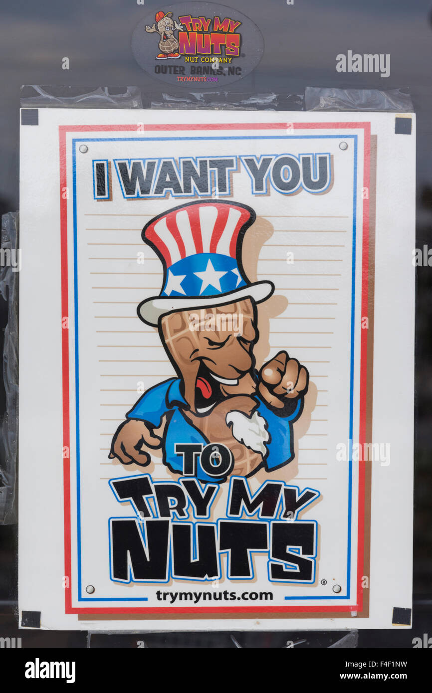 North Carolina, Kill Devil Hills, sign for the Try My Nuts, nut shop ...