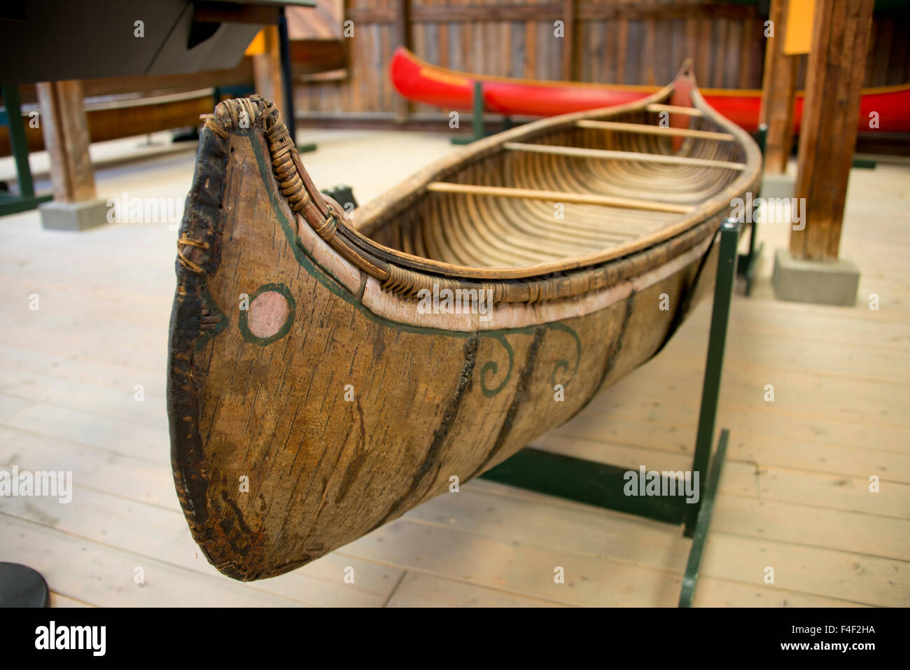 New York, Clayton. Antique Boat Museum. 12 foot long birch bark canoe, made by Onondaga tribe ...
