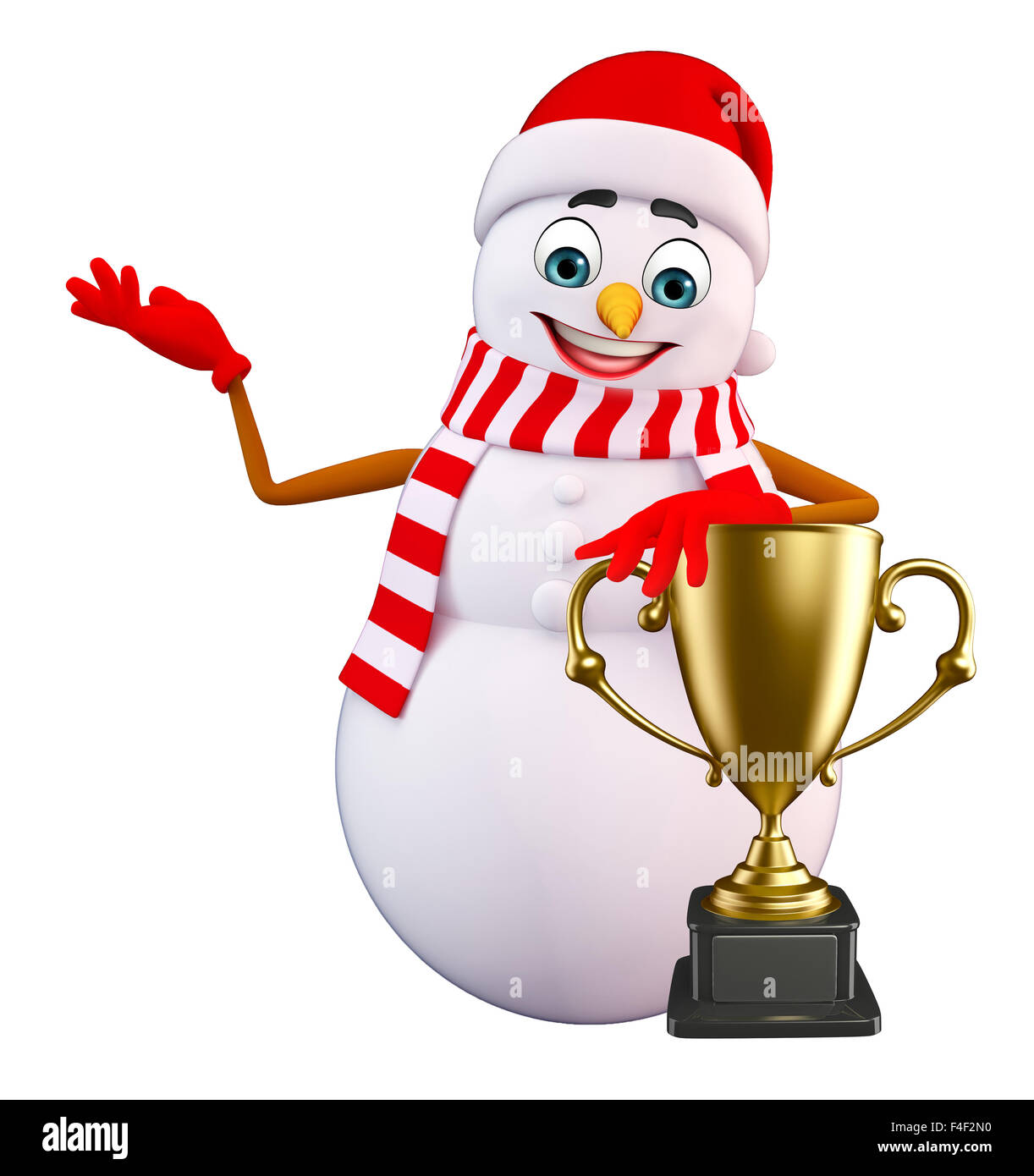 3d rendered illustration of snowman with trophy Stock Photo - Alamy