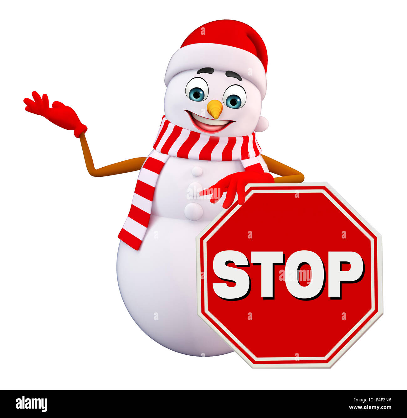 3d rendered illustration of snowman with stop sign Stock Photo - Alamy
