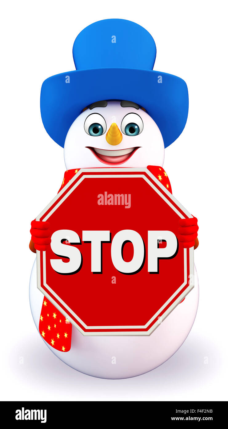 3d rendered illustration of snowman with stop sign Stock Photo - Alamy