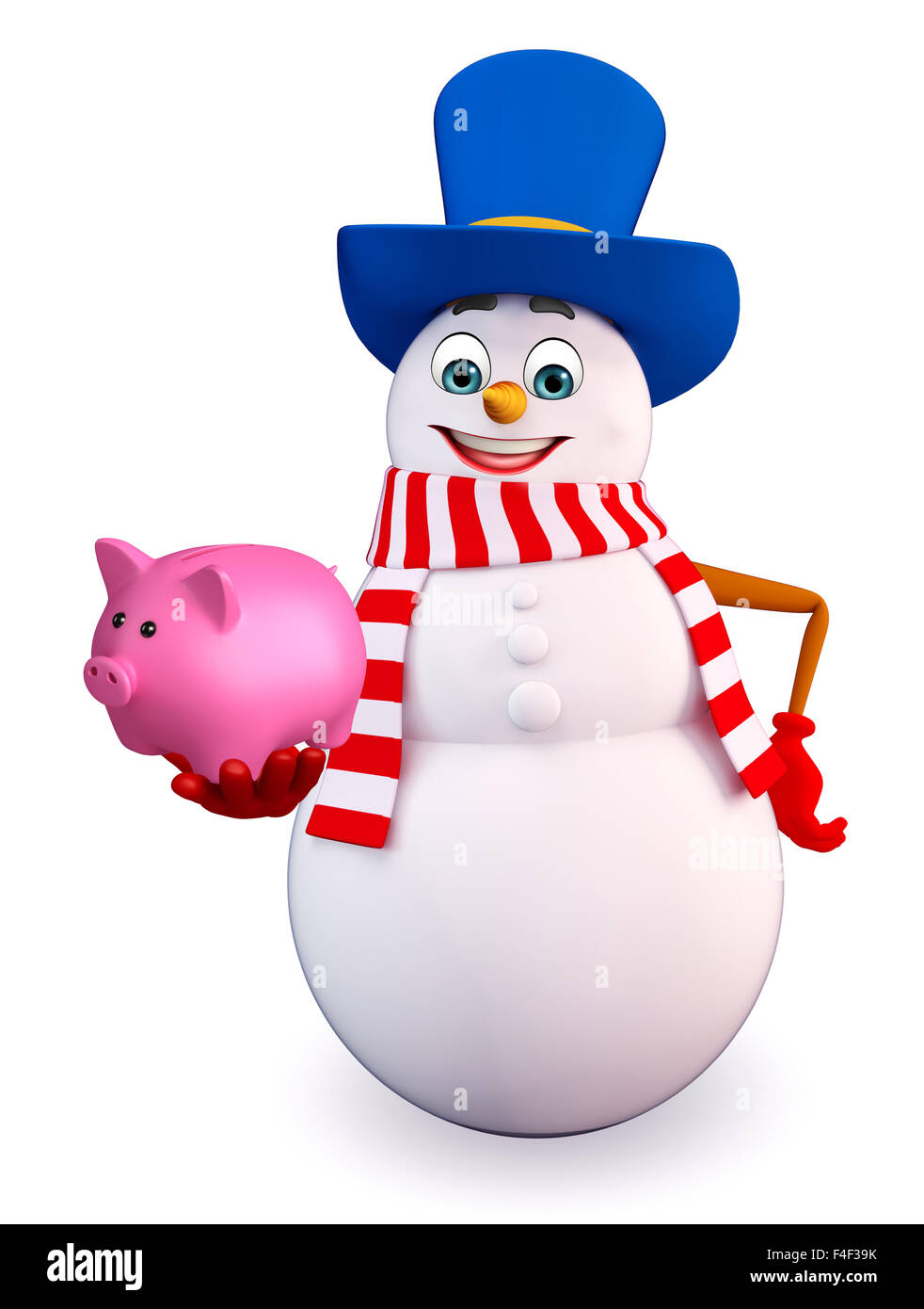 3d rendered illustration of snowman with piggy bank Stock Photo - Alamy