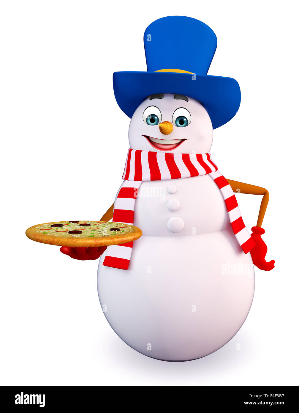 3d rendered illustration of snowman with pizza Stock Photo - Alamy
